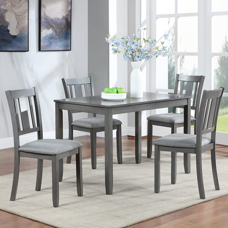 Latitude Run piece modern dining set rectangular wooden dining table with 4 upholstered chairs for kitchen dining room gray Wayfair